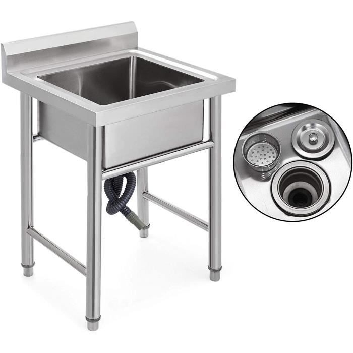 KITGARN Evier Inox de Cuisine 1 Bac,Evier sur Pieds en Acier Inox ...