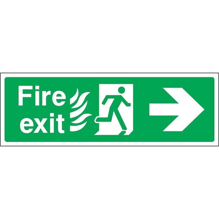 Panneau de sécurité « Fire exit right » avec pictogrammes de sécurité ...