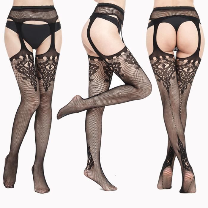 Bas - mis-bas,Bas Sexy en dentelle pour femmes,érotique,transparent,entrejambe ouvert,résille ...