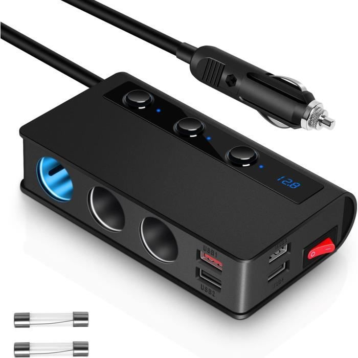 Qc 3.0 Allume Cigare Usb 180W,Chargeur De Voiture Avec Interrupteur ...
