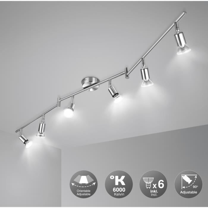 Wowatt Luminaire Plafonnier Led 6 Spots Orientables 6x Ampoules Gu10