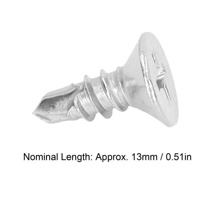 ZER-Vis de fixation - Lot de 200 vis autoperceuses à tête fraisée en acier inoxydable de 13 mm ...