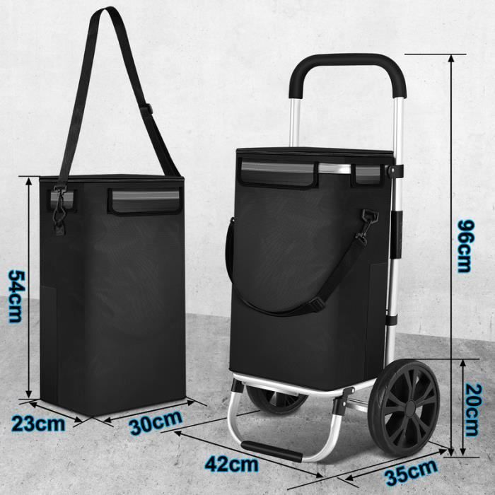 Hengda Chariot de courses pliable sac amovible 40 L, caddie pour achats ...
