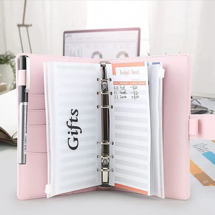 Jevina Budget Binder Carnet de notes A6 en PU avec 6 caches ...