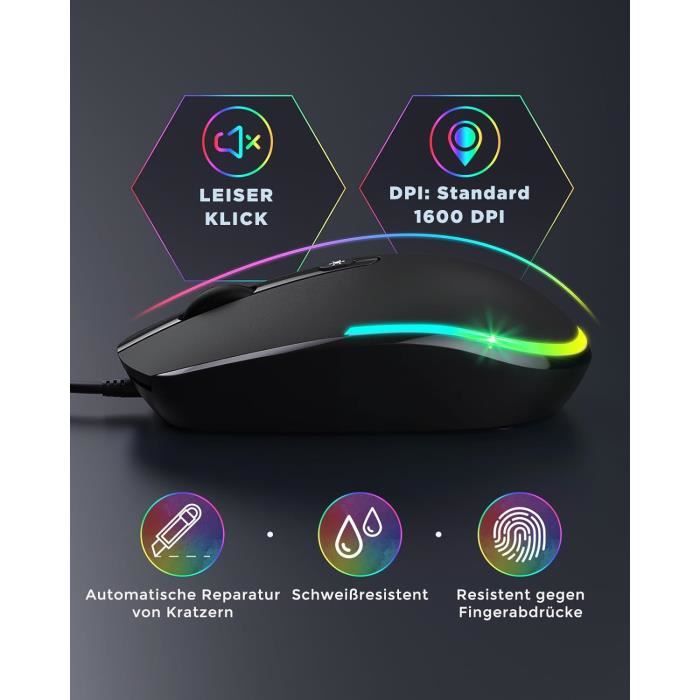 Souris Filaire Pc Avec Câble, 1600 Dpi Usb Mouse Filaire Pour ...