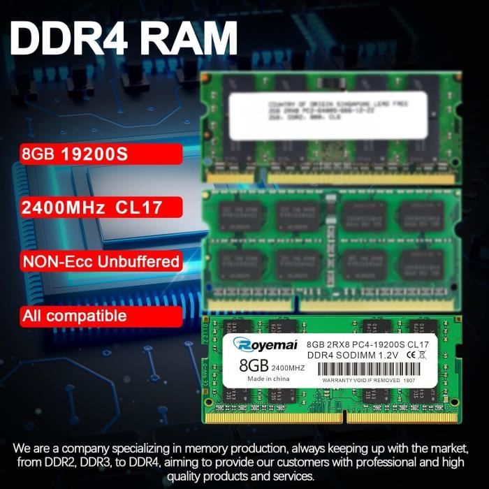Mémoire Ram 8 Go Ddr4 Pc4-19200S 2400 Mhz 260 Broches Sodimm 1,2 V Cl17 ...