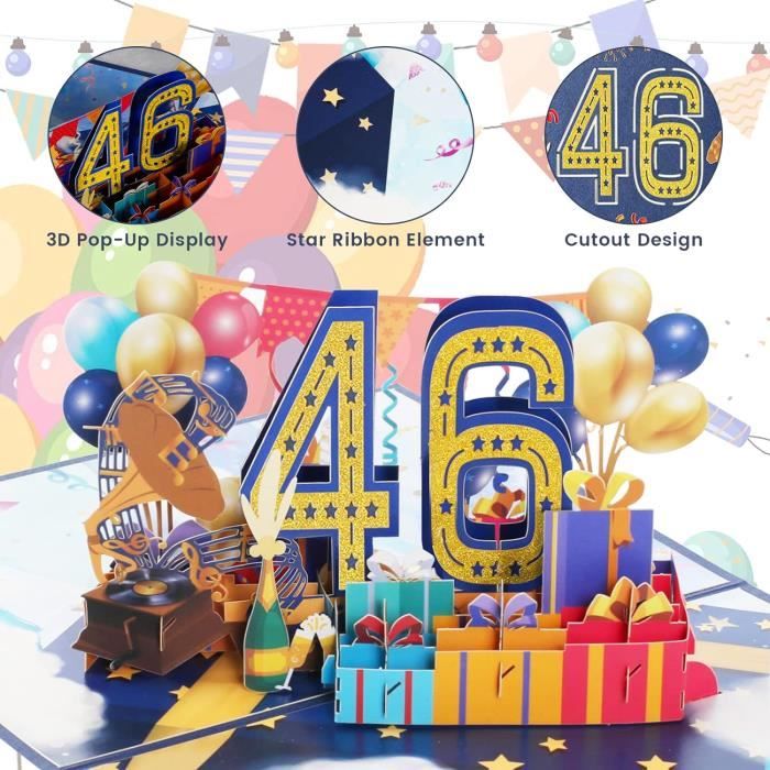 Carte d'anniversaire 46 ans avec enveloppe, carte pop up 3D, carte d ...