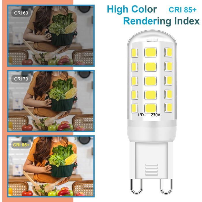 Ampoule LED G9-KAL-Led G9 3W,Blanc Froid 6000K,Équivalent 28W-40W ...