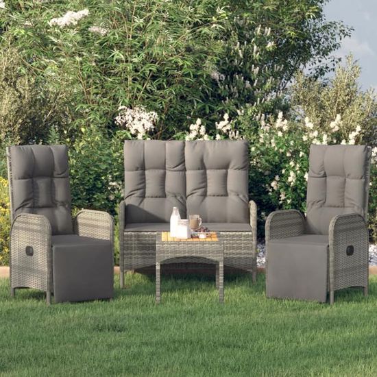 Salon de Jardin-Ensemble à manger jardin 4 pcs et coussins Gris Résine ...