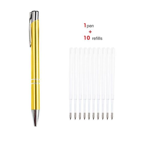 STYLO,07-Black--Stylo à bille en métal, 1 stylo + 10 recharges, gravure ...