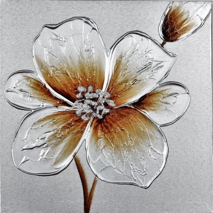 Tableau déco Fleurs 142 - Toile peinte à la main - 30 x 30 x 2,5 cm ...