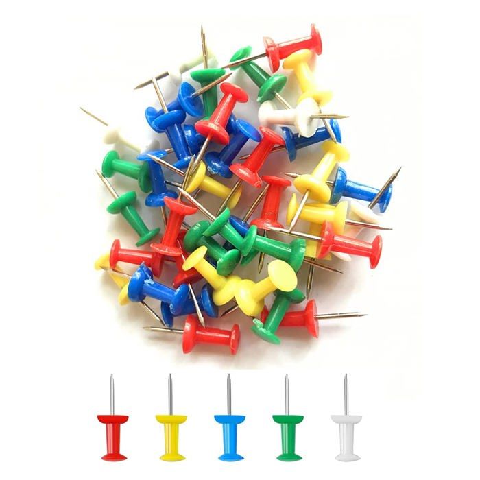 Wyan - GZD-100 - Lot de 100 punaises colorees reutilisables avec tete en plastique et pointe en ...