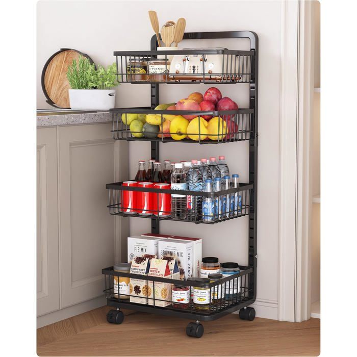 UMDONX 4 Tier Metal Kitchen Trolley Serving Trolley with Wheels, Fruit ...
