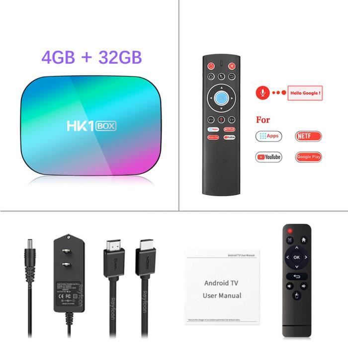 Ue Plug - Remote 4G 32G T1 - HK1 BOÎTE 8K TÉLÉVISION Amlogic S905X3 ...