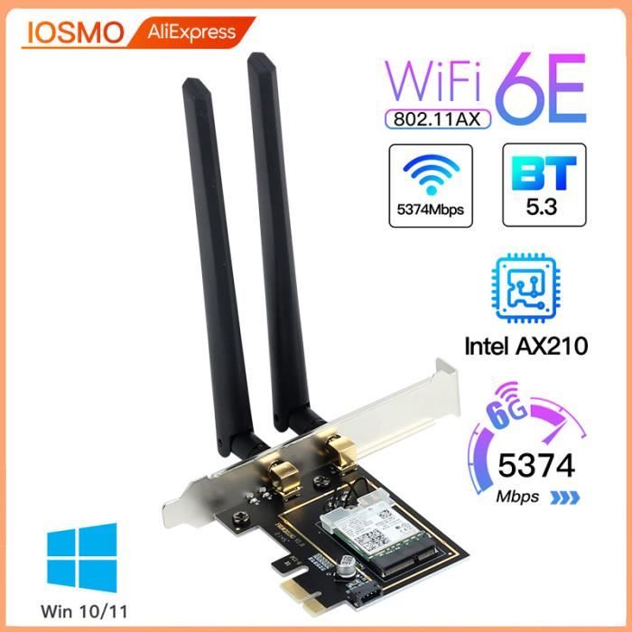 WiFi 6E PCE-AX210 - Adaptateur De Carte Réseau Sans Fil, Wi-fi 6e Intel Ax210 Bluetooth 5374 Tri ...
