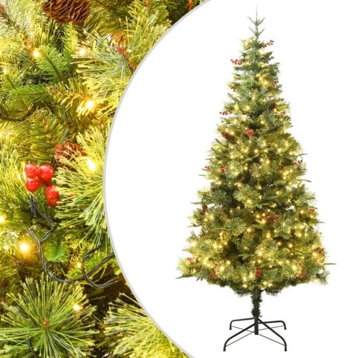 Sapin de Noël - WU - 195 cm - LED - PVC et PE - Décoré avec pommes de ...