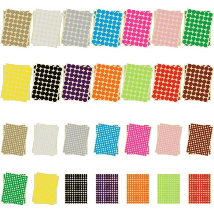28 Pcs Petites Gommettes Rondes 10Mm + 28 Feuilles Étiquettes Auto ...