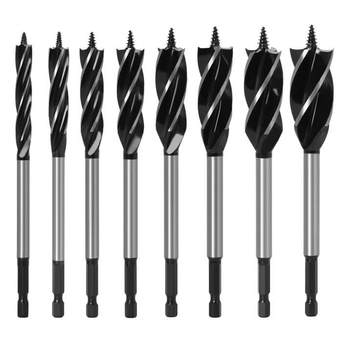 8 Pcs Forets à 4 Lames pour Bois Poignée Hexagonale en Acier au Carbone 1-4" Forets Set 10mm ...