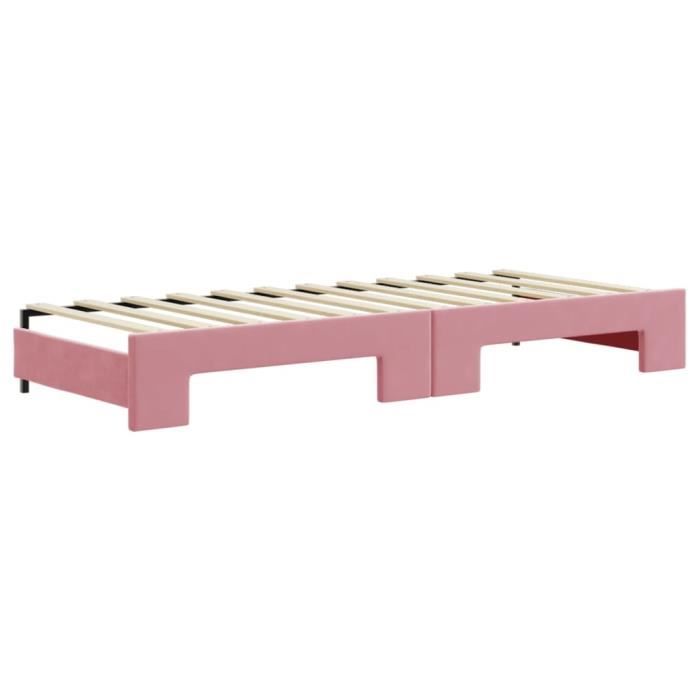 Lit de jour avec lit gigogne - KEENSO - Rose - 80x200 cm - Velours - 2 ...