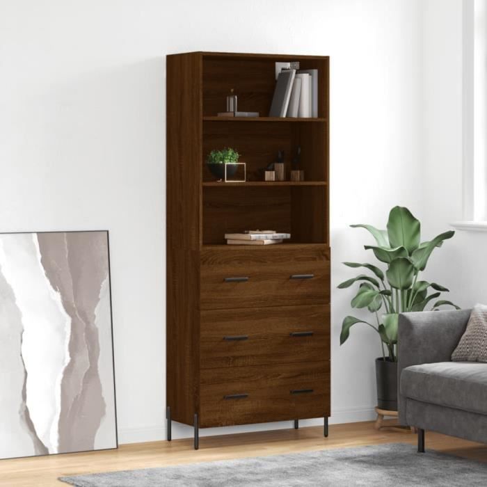 KEENSO Buffet haut Chêne marron 69,5x34x180 cm Bois d'ingénierie ...