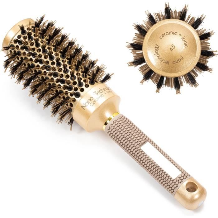 Brosse Ronde Brushing,Brosse Cheveux Poils De Sanglier,Shine Brown ...