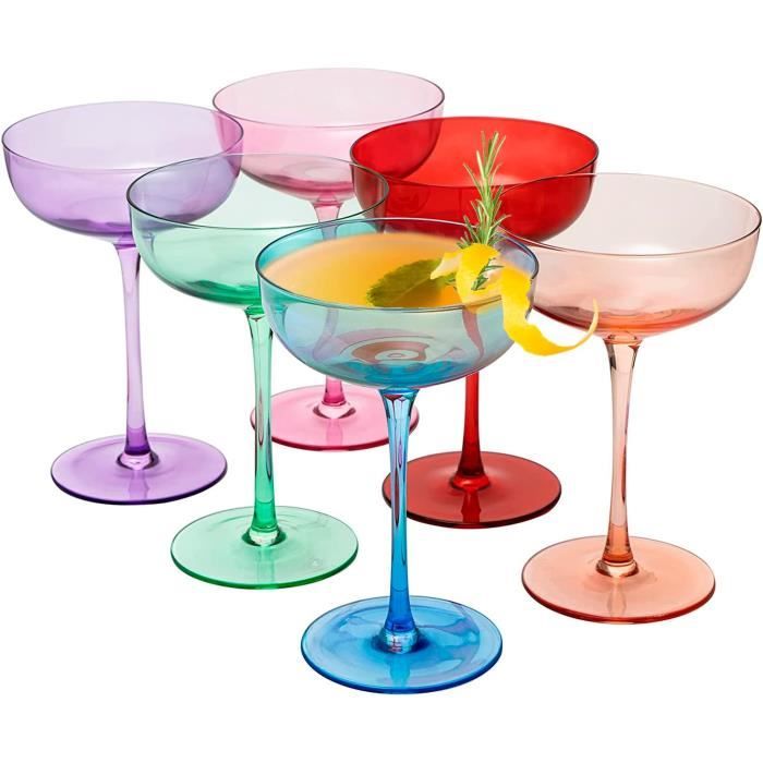 Lot de 6 verres à cocktail colorés 200 ml classiques pour champagne ...