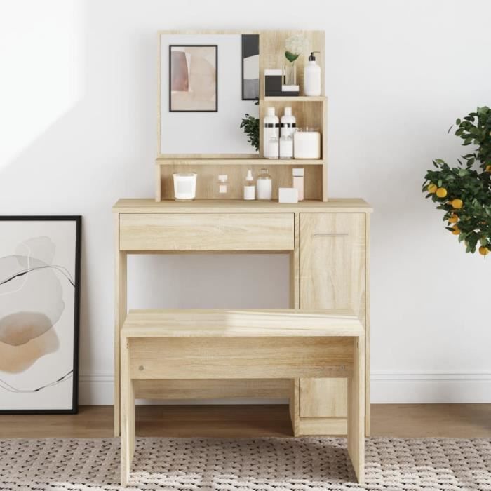 VidaXL Coiffeuse avec miroir chêne sonoma 86,5x35x136 cm 802960 ...