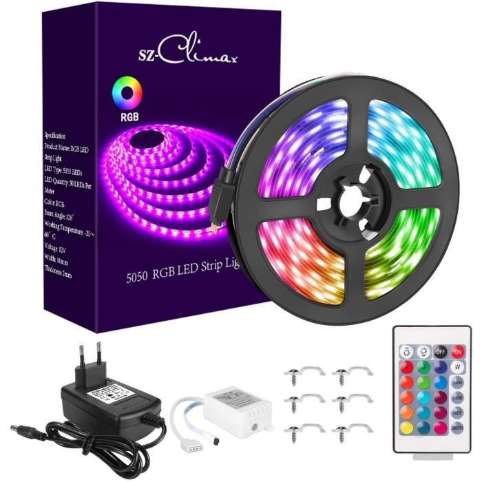 Ruban 5M 5050 RGB Kit Bande LED, Bande Lumineuse Flexible Multicolore avec Télécommande à 24 ...