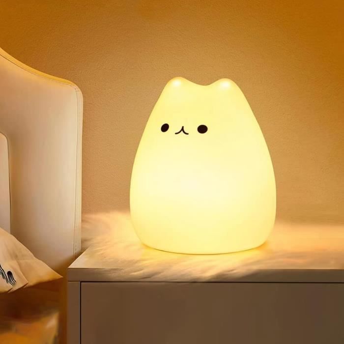 Veilleuse Enfant,Veilleuse Bébé,7 Couleurs Veilleuse Kawaii Chat,Veilleuse LED Rechargeable ...