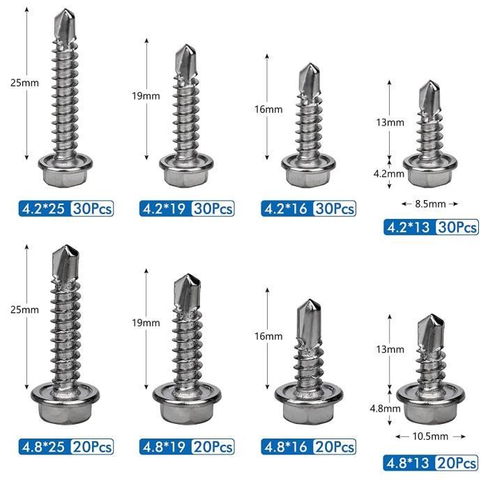 200 pcs vis autoforeuse inox, vis perforante metal, vis autoperceuse à ...