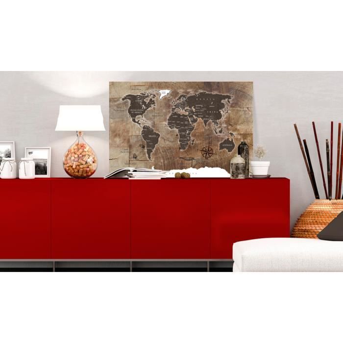 Tableau Cartes du monde World Map: Wooden Mosaic 60x40 cm - Tableau ...