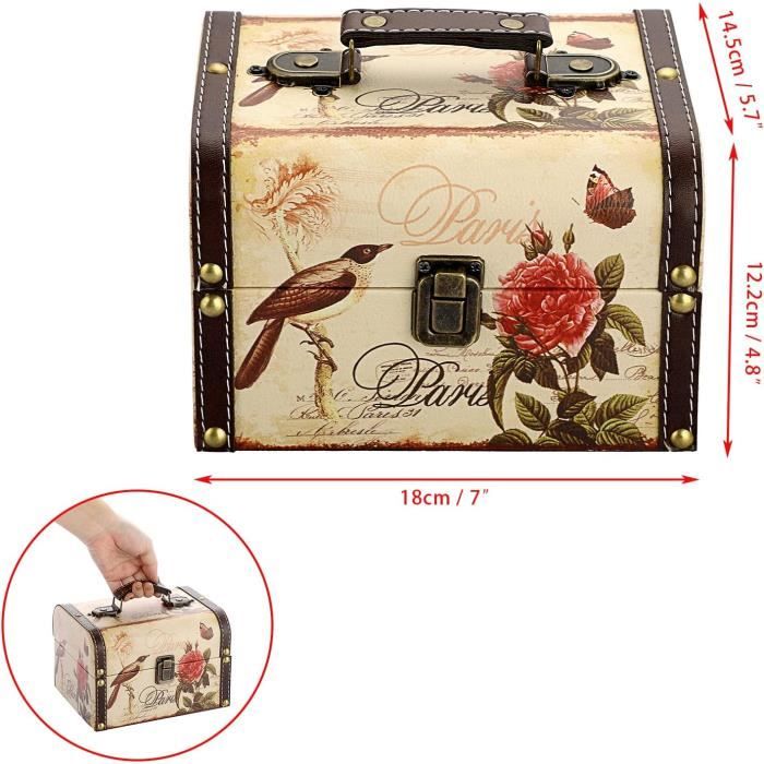 Coffret Au Trésor Boîte De Rangement En Bois + Cuir Pu Coffret À Bijoux ...