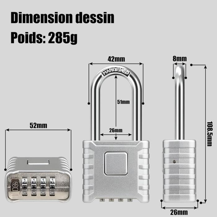 Cadenas Code 4 Chiffres,52Mm Cadenas Extérieur Etanche,Robuste Et Antivol,8Mm Loquet Cadenas À ...