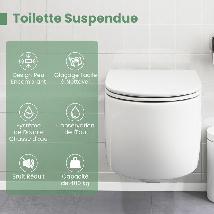 GIANTEX WC Suspendues sans Bride, Toilettes en Céramique avec Abattant ...