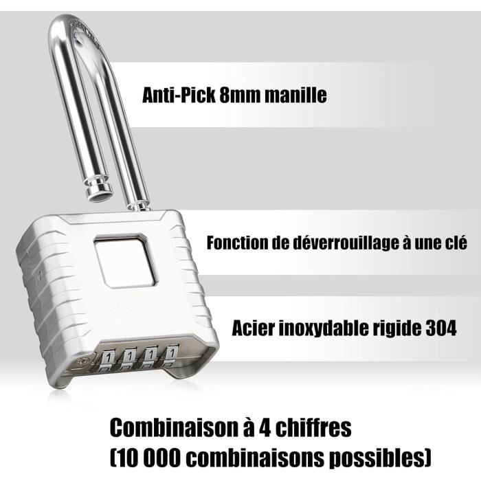 Cadenas Code 4 Chiffres,52Mm Cadenas Extérieur Etanche,Robuste Et Antivol,8Mm Loquet Cadenas À ...