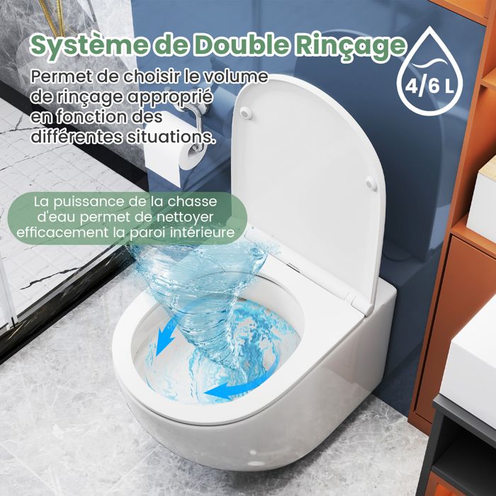 GIANTEX WC Suspendues sans Bride, Toilettes en Céramique avec Abattant ...