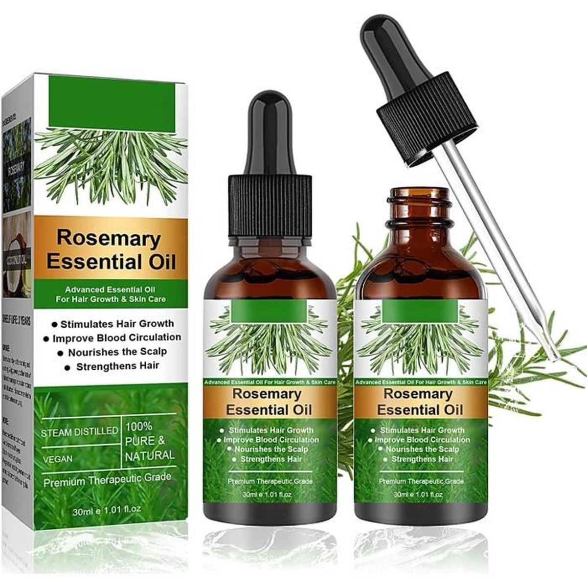 2pcs Huile De Romarin Pour Cheveux,Rosemary Oil, Huile Essentielle Romarin Pour Croissance Des ...
