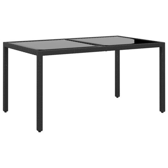 AKO Table de jardin 150x90x75cm Verre trempé et résine tressée Noir ...