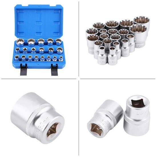 ♛19Pcs 1-2 "Drive 6 12 Point Hex Torx Splined Bit Socket Set Kit d ...