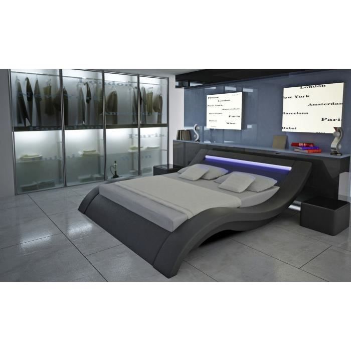 Lit adulte design 140x190 cm en PUavec Led coloris noir Noir ...
