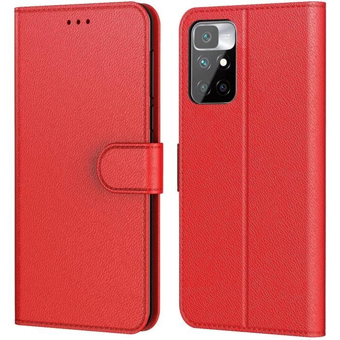 Étui pochette - AURSTORE - Redmi 10 - Rouge - Cuir PU - Protection 360 ...