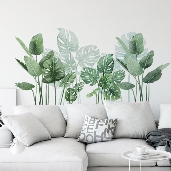 Sticker mural, 51.6x105cm tortue verte dos feuille sticker mural salon ...