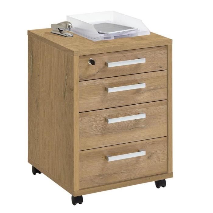 Caisson de Bureau - PARIS PRIX - Kazed - 4 Tiroirs - Chêne - 65 cm - Moderne - Cdiscount Maison
