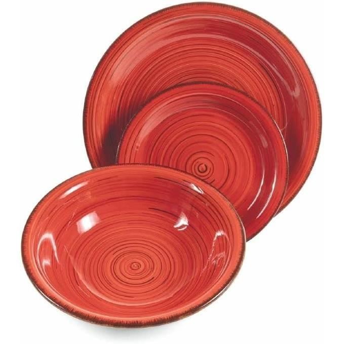 Galileo Casa Service de vaisselle rouge 12 pièces en stoneware, 4 ...