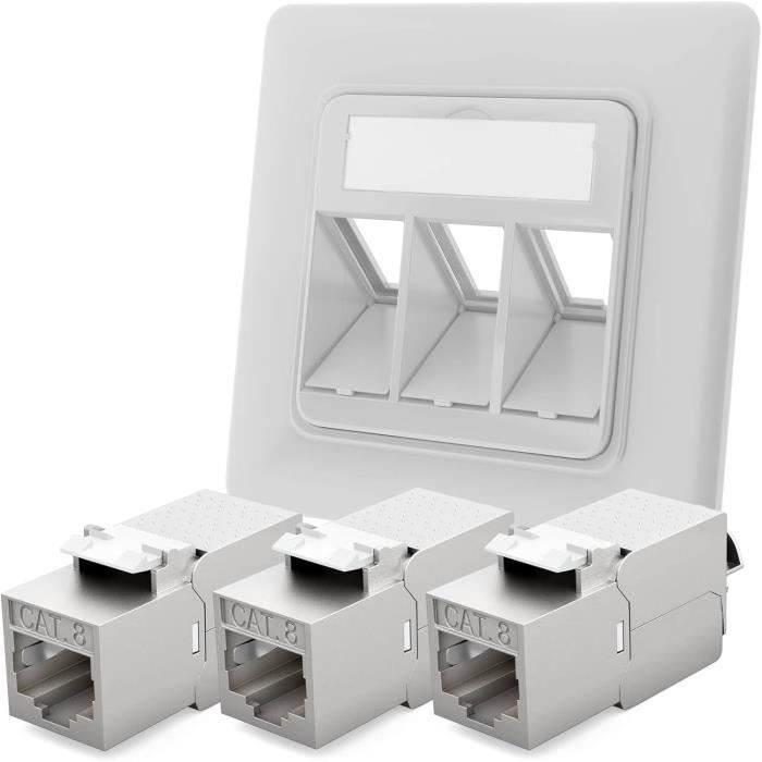 Kit : Prise Réseau 3 Ports Ral9003 Blanc Signal + 3 Modules Keystone ...