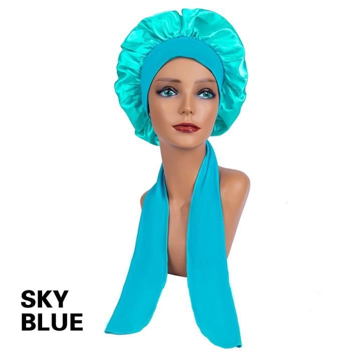 BONNET DE DOUCHE,SKY BLUE--Bonnet de nuit en Satin de soie, Turban, 9 ...