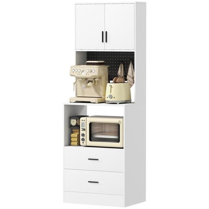 Meuble blanc micro-ondes 2 tiroirs 2 portes panneau métallique perforé ...