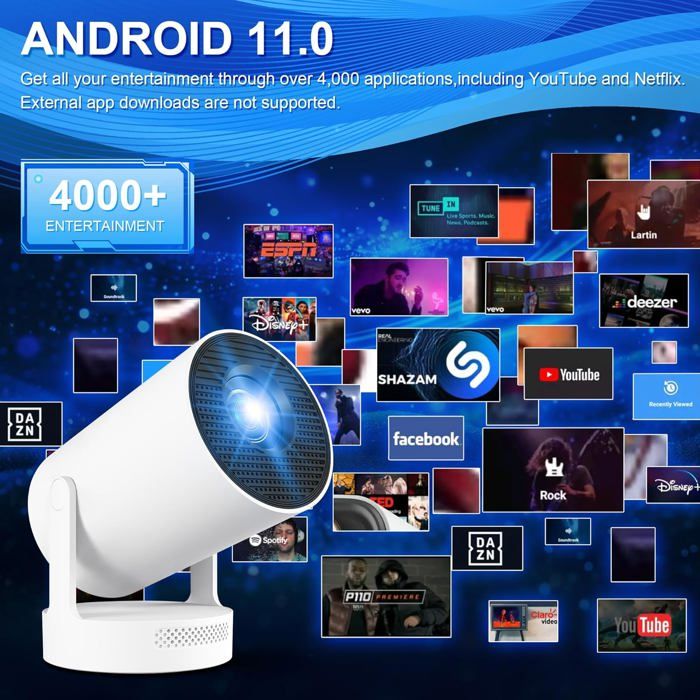 Mini projecteur 4K portable - SWAPY - Android 11 - WiFi 6 - Bluetooth 5 ...