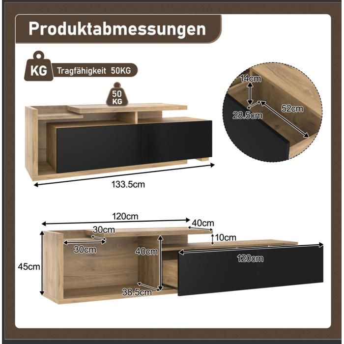 Meuble TV modulable avec LED, module coulissant extensible en. 2 m, 2 ...