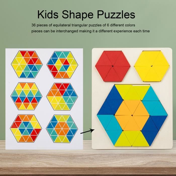 Zerodis blocs de motifs de formes Puzzles Hexagonaux en Bois de 36 ...